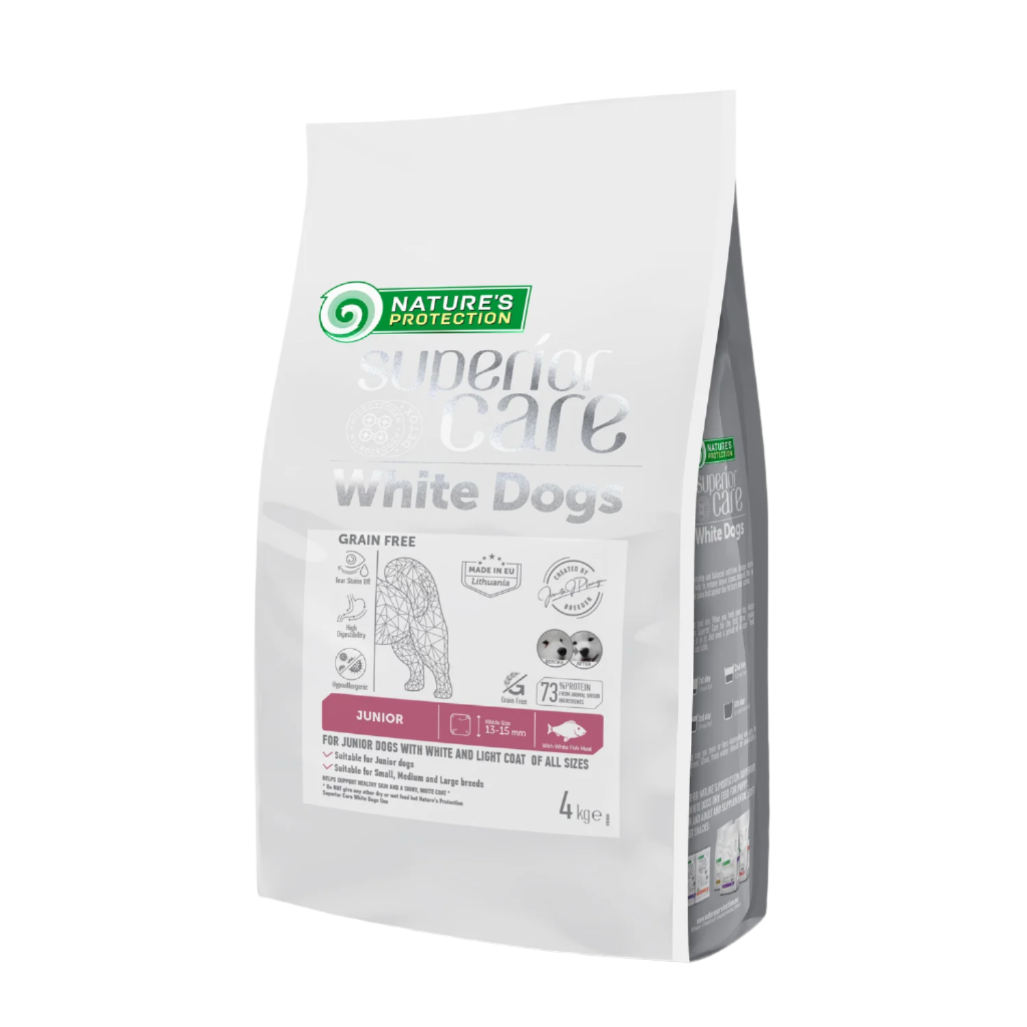 Nature's Protection White dogs junior all breed, white fish - medium k